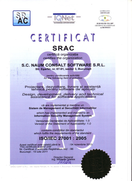 Certificari ERP Naum Consalt Software | Sistem Informatic Integrat