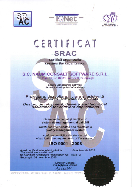 Certificari ERP Naum Consalt Software | Sistem Informatic Integrat